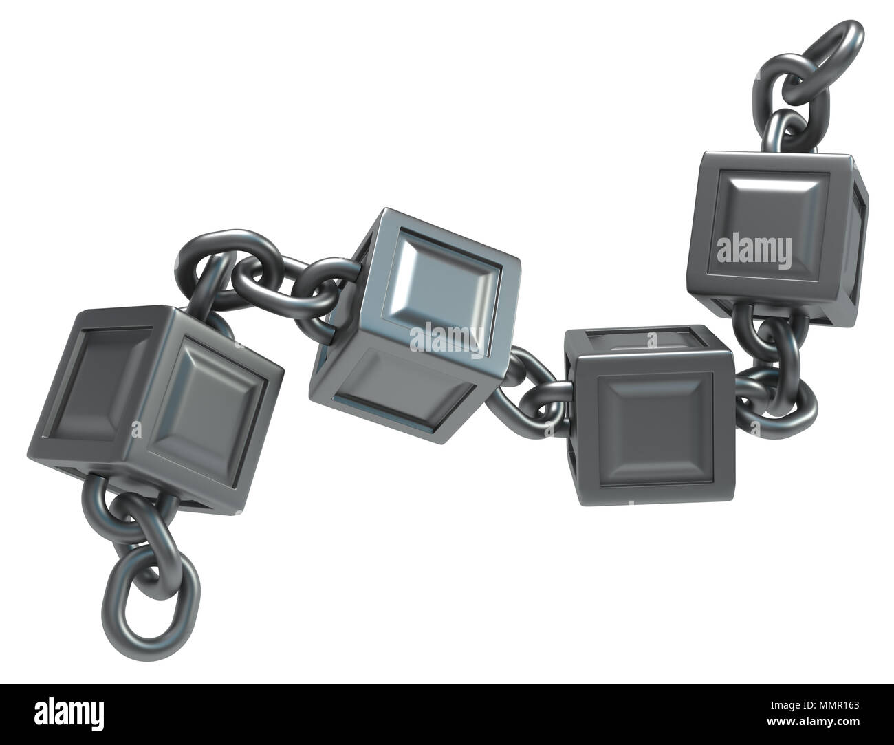 Metal block chain isolated, 3d illustration, horizontal, over white ...