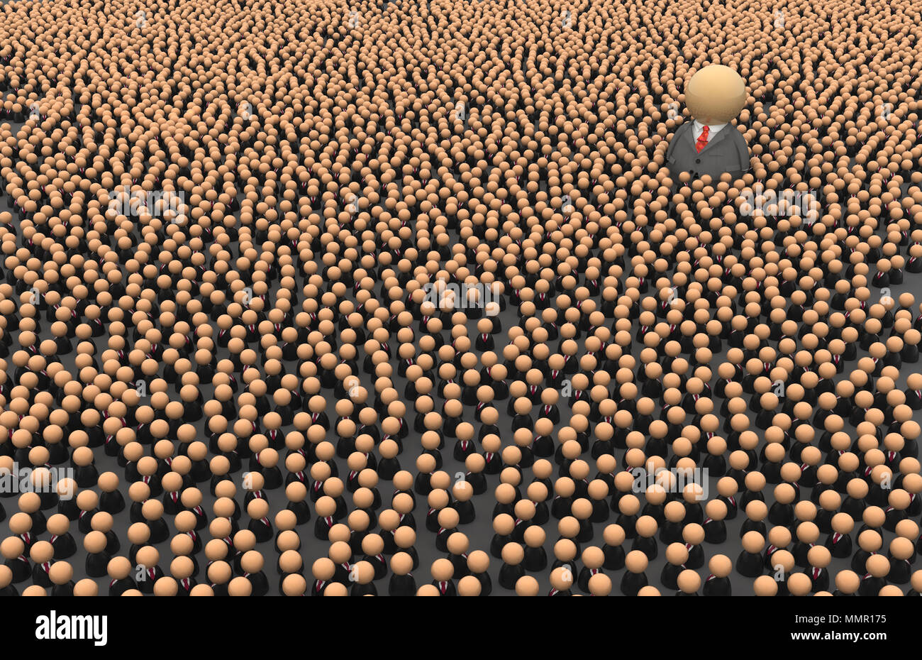 Crowd of small symbolic businessmen figures, big manager alone, 3d ...