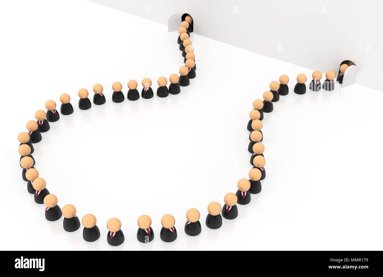 Crowd of small symbolic businessmen figures, turn back, 3d illustration ...