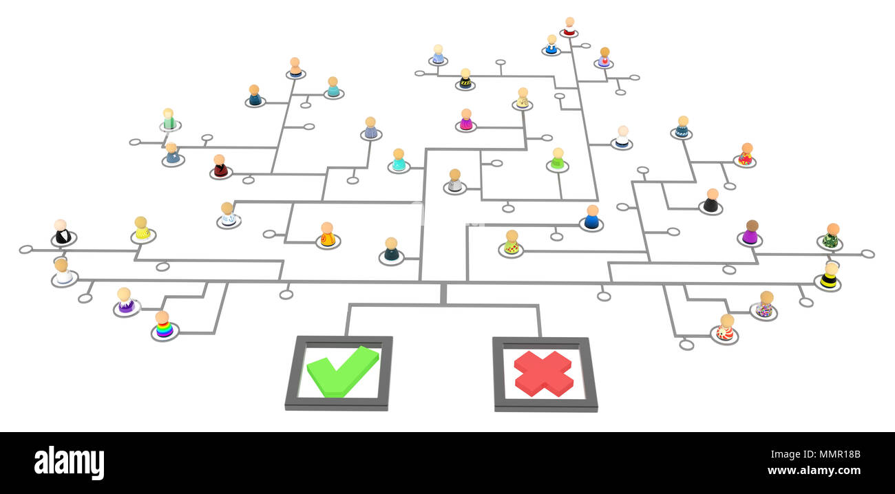 Group of small symbolic figures linked by lines, 3d illustration ...
