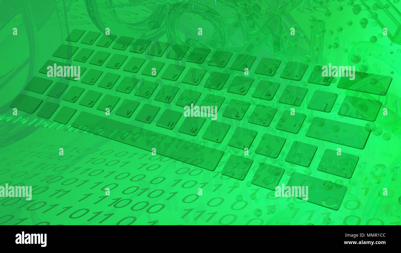 Virtual digits abstract 3d illustration, green keyboard background ...
