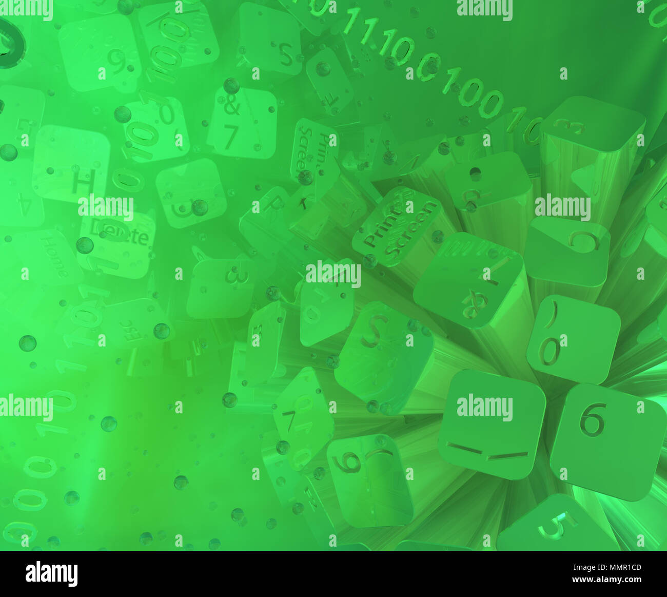 Virtual digits abstract 3d illustration, green keyboard button spheres ...