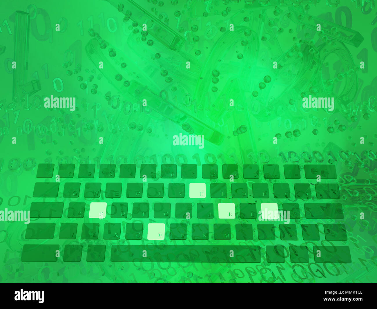 Virtual digits abstract 3d illustration, green keyboard highlighted ...