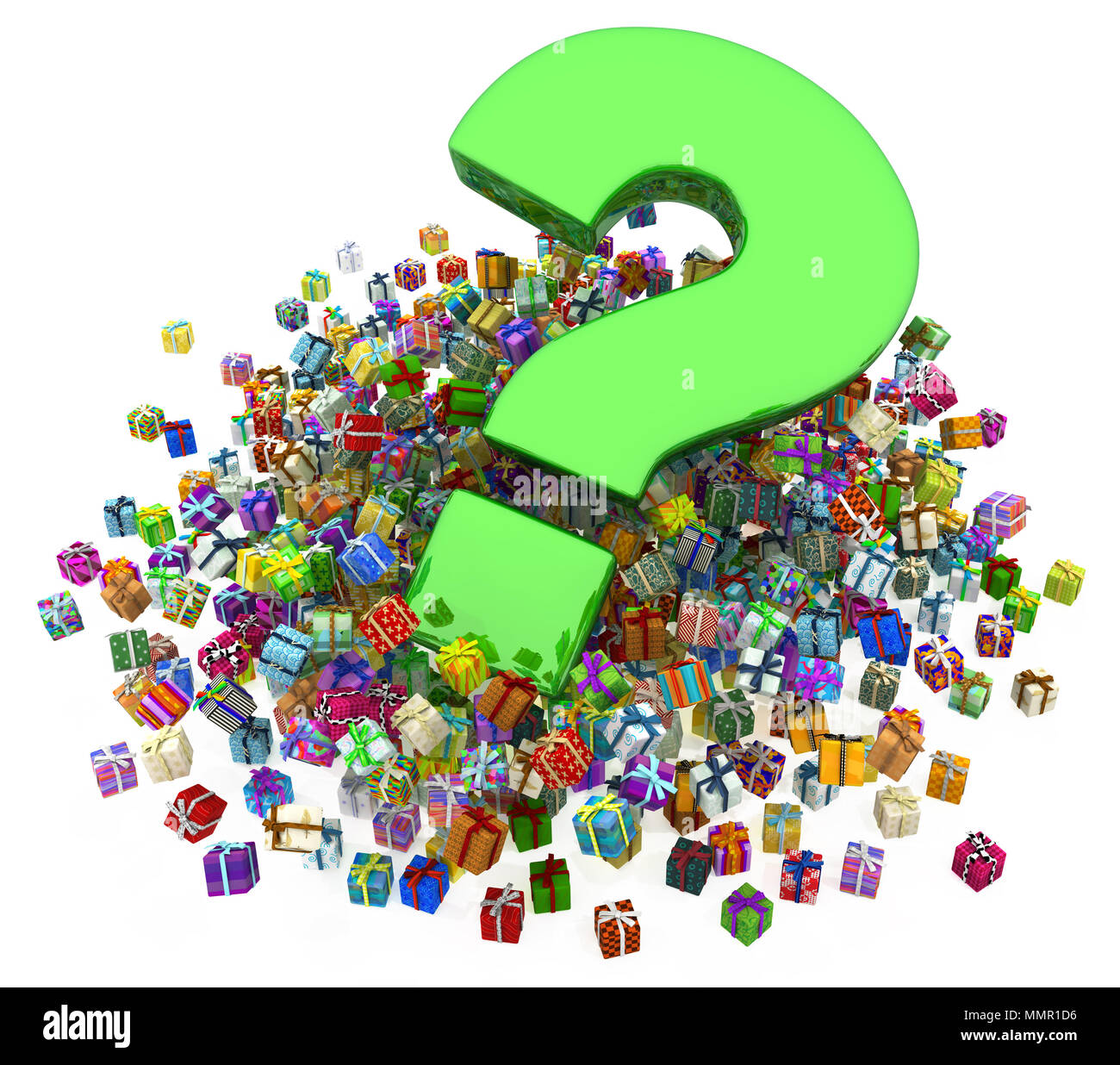 Gift large group 3d illustration, big question, horizontal, over white ...