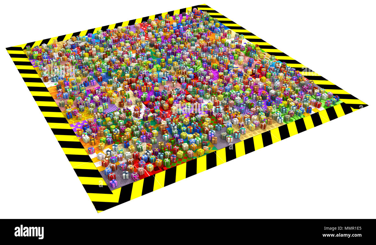 Gift boxes large group border square 3d illustration, horizontal ...