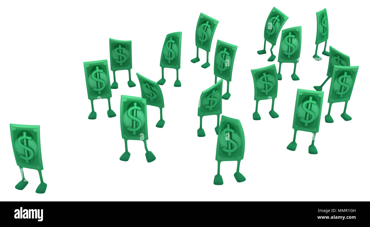 Dollar money symbol cartoon characters, 3d illustration, horizontal ...