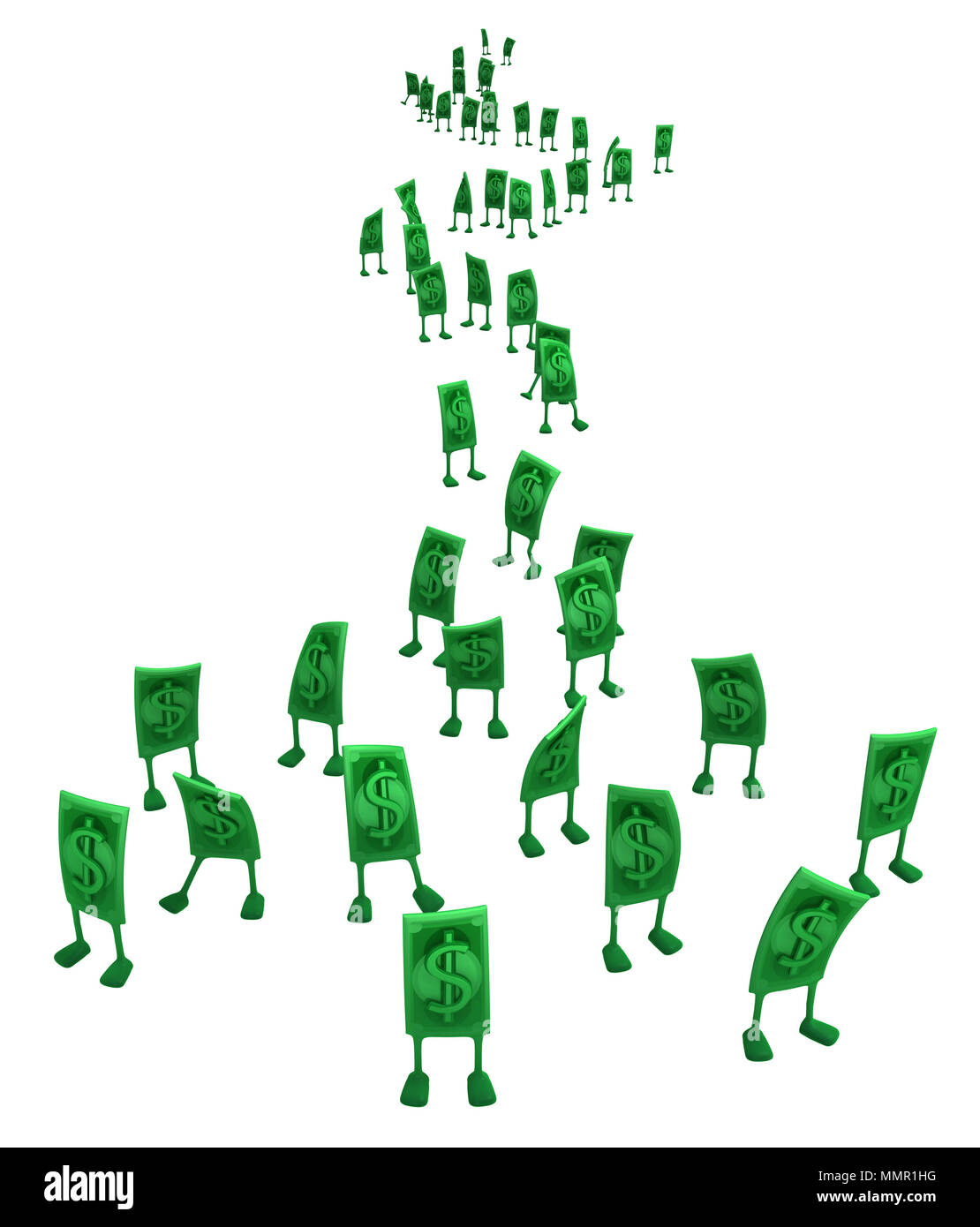 Dollar money symbol cartoon characters queue, 3d illustration ...