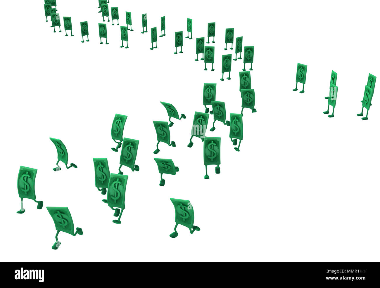 Dollar money symbol cartoon characters running queue, 3d illustration ...