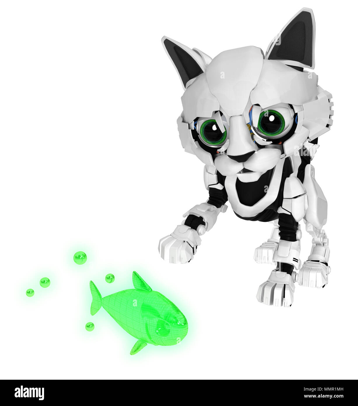Robotic kitten virtual fish 3d illustration, horizontal, isolated Stock ...