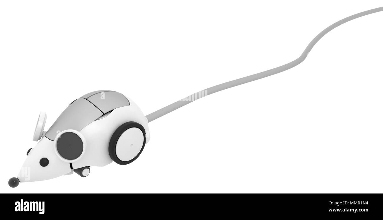 Robot mouse wire connected 3d illustration, horizontal, isolated Stock ...