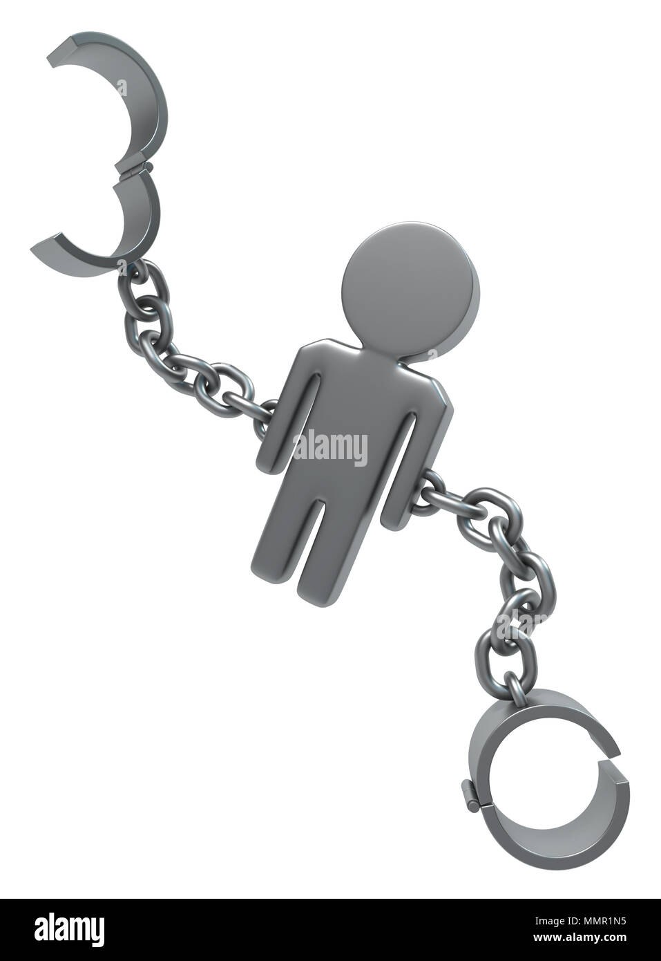 Shackles open chain people symbol, grey metal 3d illustration, isolated ...