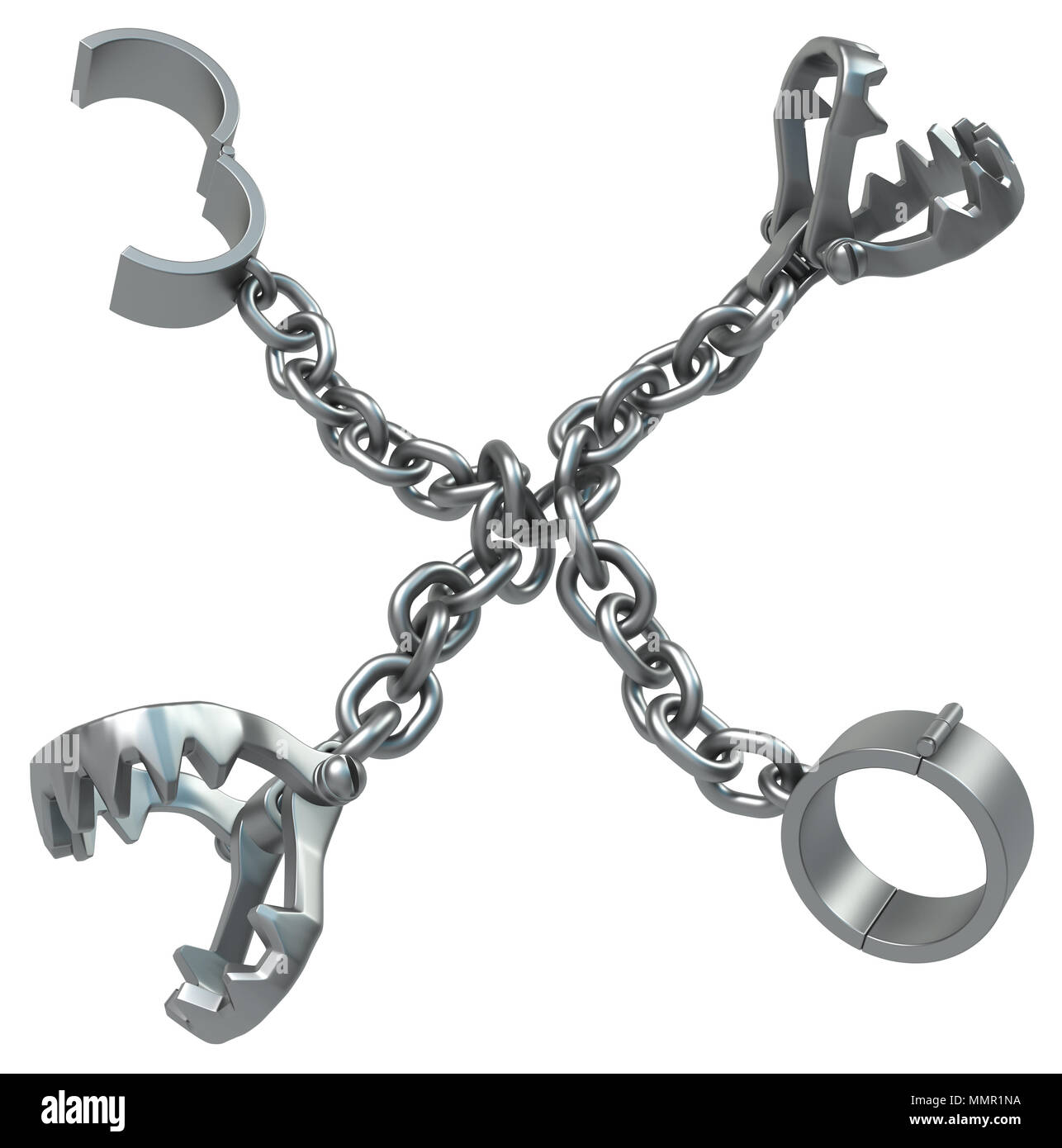 Shackles open chain grey metal jaws 3d illustration, isolated ...