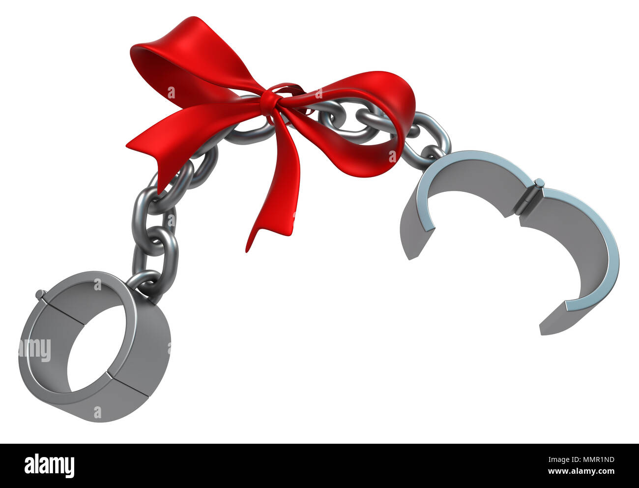 Shackles gift open chain grey metal 3d illustration, isolated ...