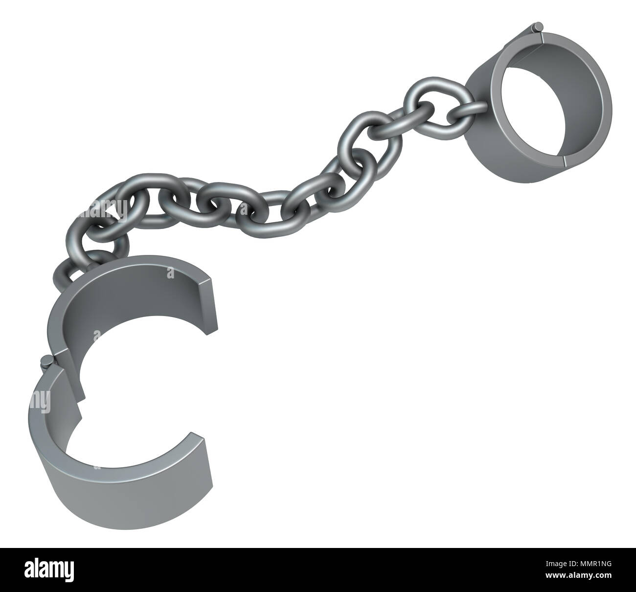 Shackles open chain grey metal 3d illustration, isolated, horizontal ...