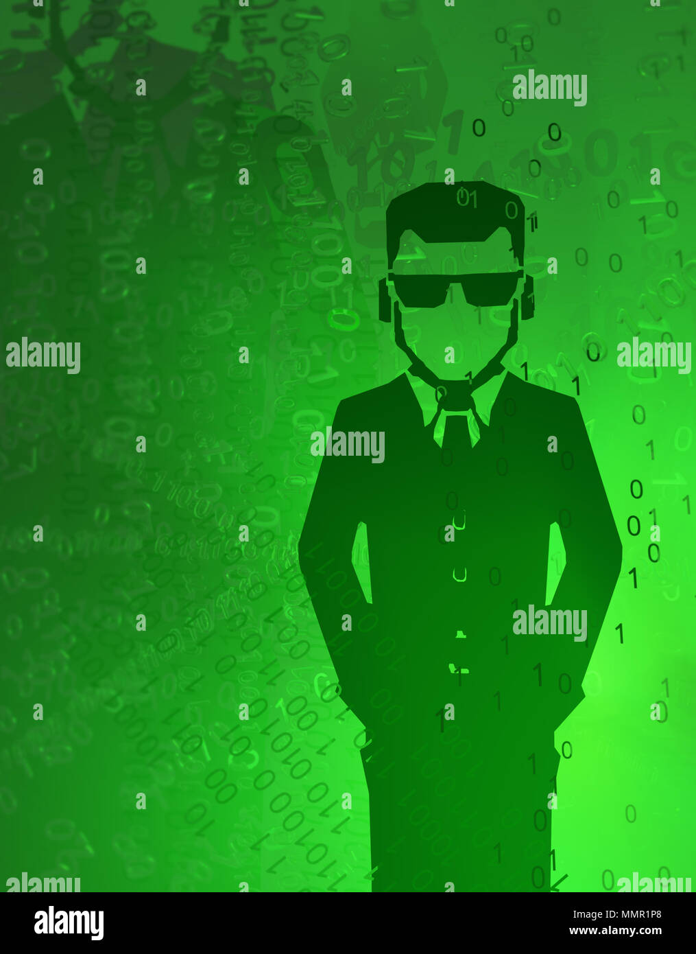 Virtual digits abstract 3d illustration, shadow government agent figure ...