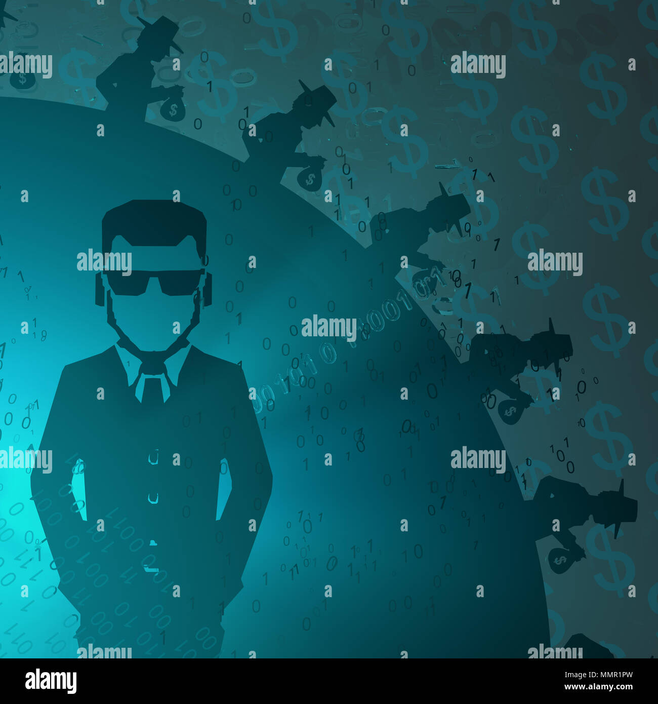 Virtual digits abstract 3d illustration, shadow figures with cash ...