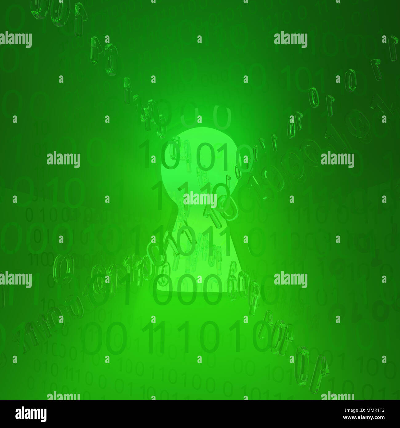 Virtual reality keyhole abstract 3d illustration, green light ...