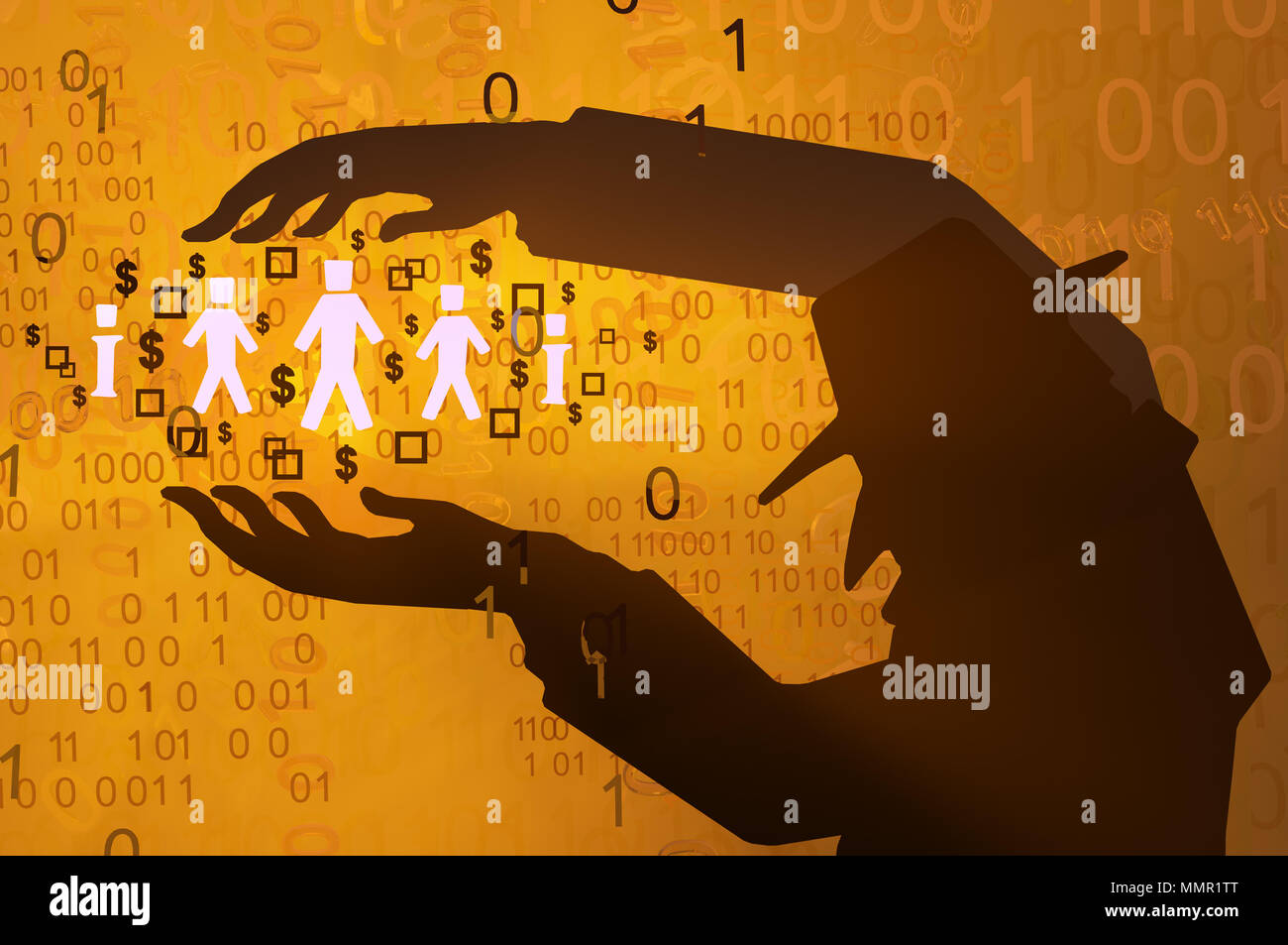 Spy shadow figure holding data, cyberspace virtual reality abstract 3d ...