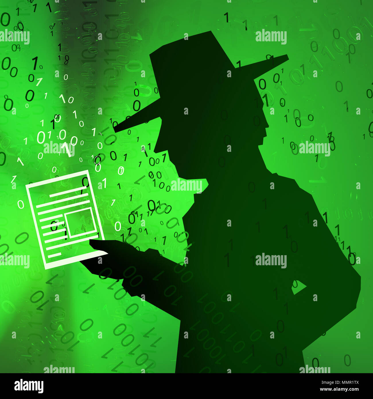 Cyberspace virtual reality abstract 3d illustration, shadow figure ...