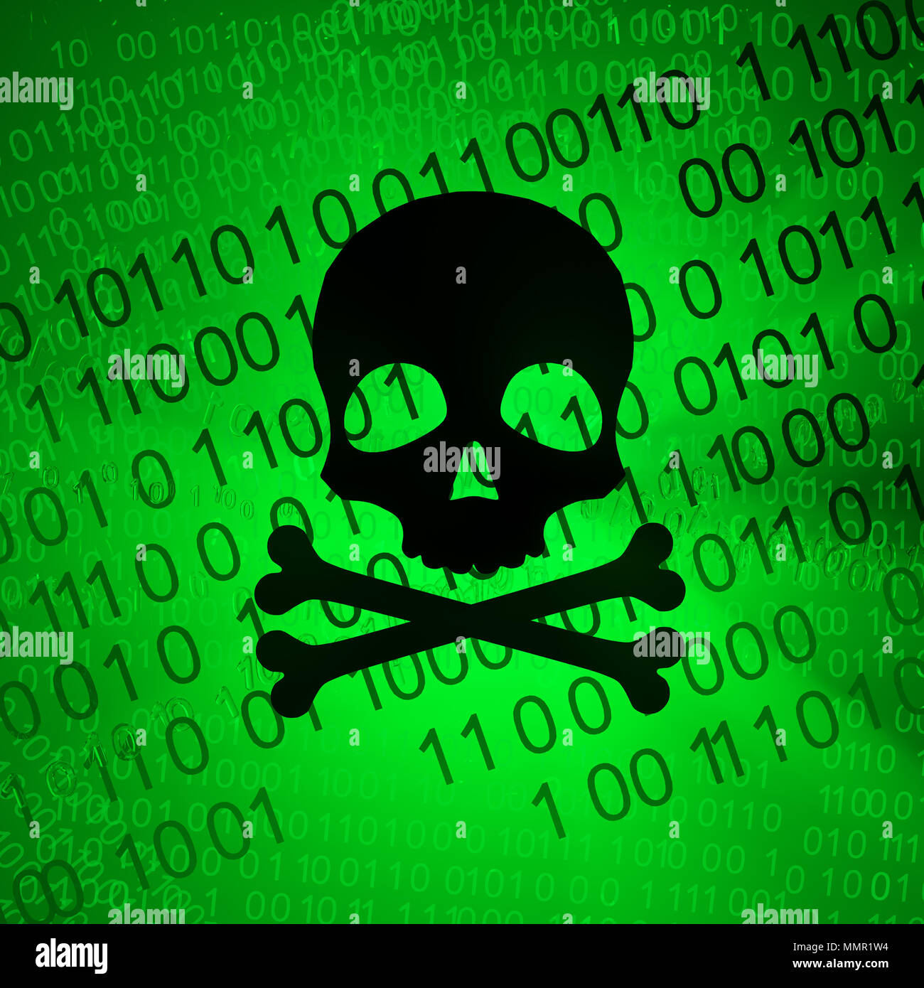 Virtual reality skull and bones symbol green abstract 3d illustration ...