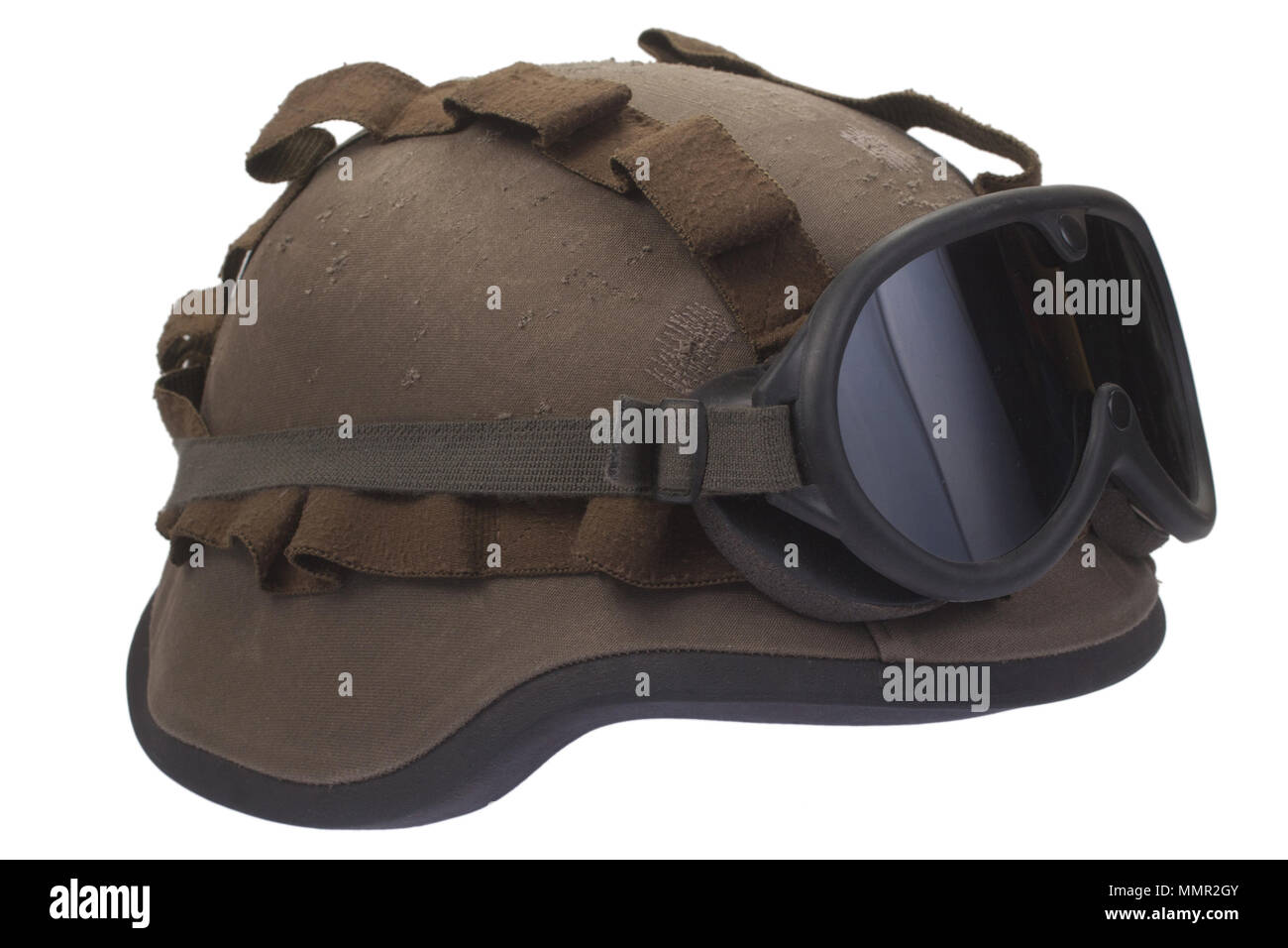 kevlar helmet with camouflage cover and protective goggles Stock Photo ...