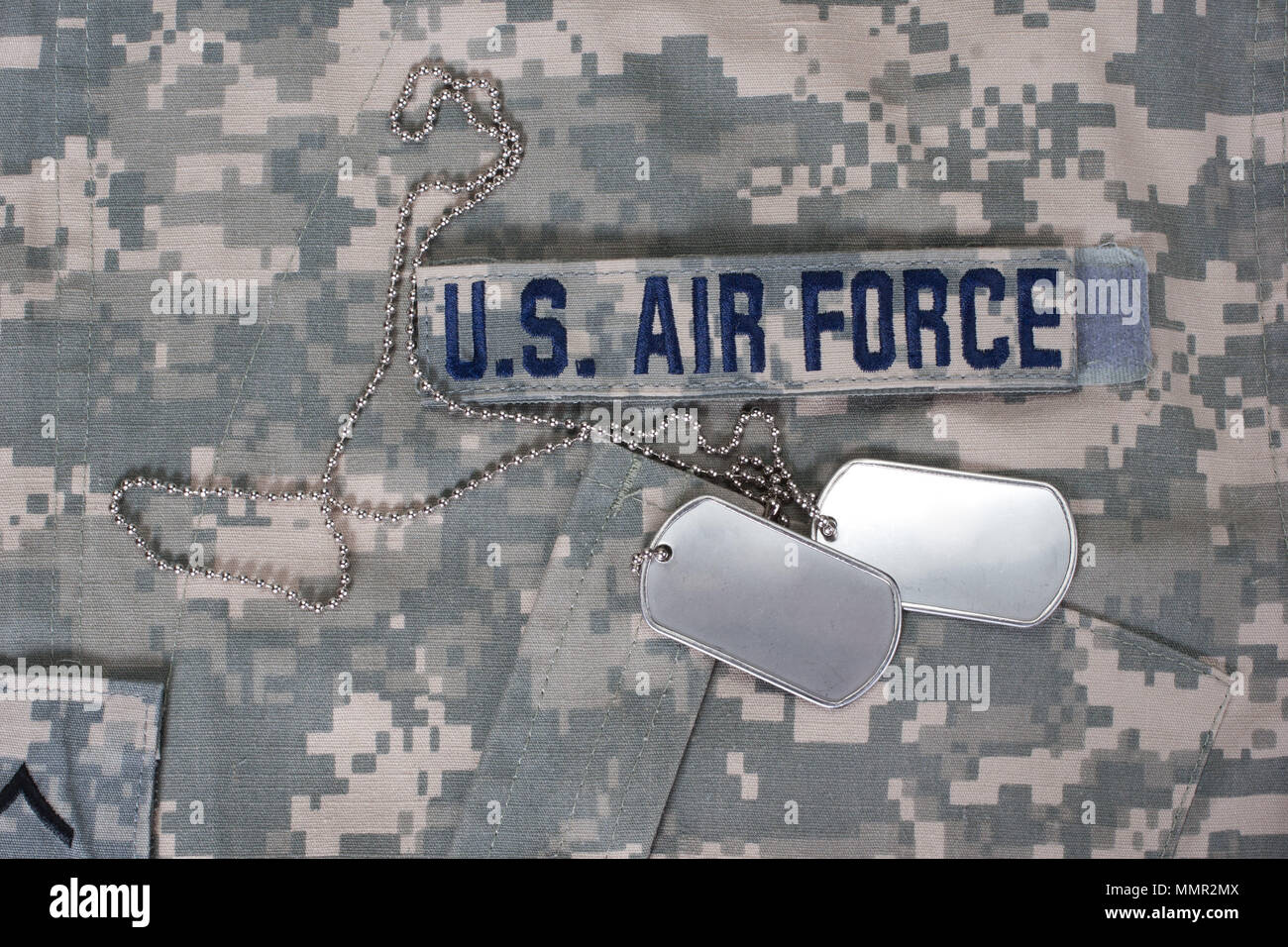 us air force camouflaged uniform with blank dog tags Stock Photo - Alamy