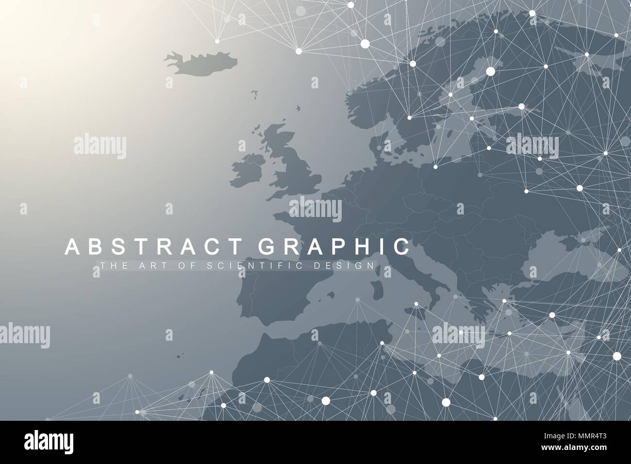 Geometric graphic background communication with Europe Map. Big data ...