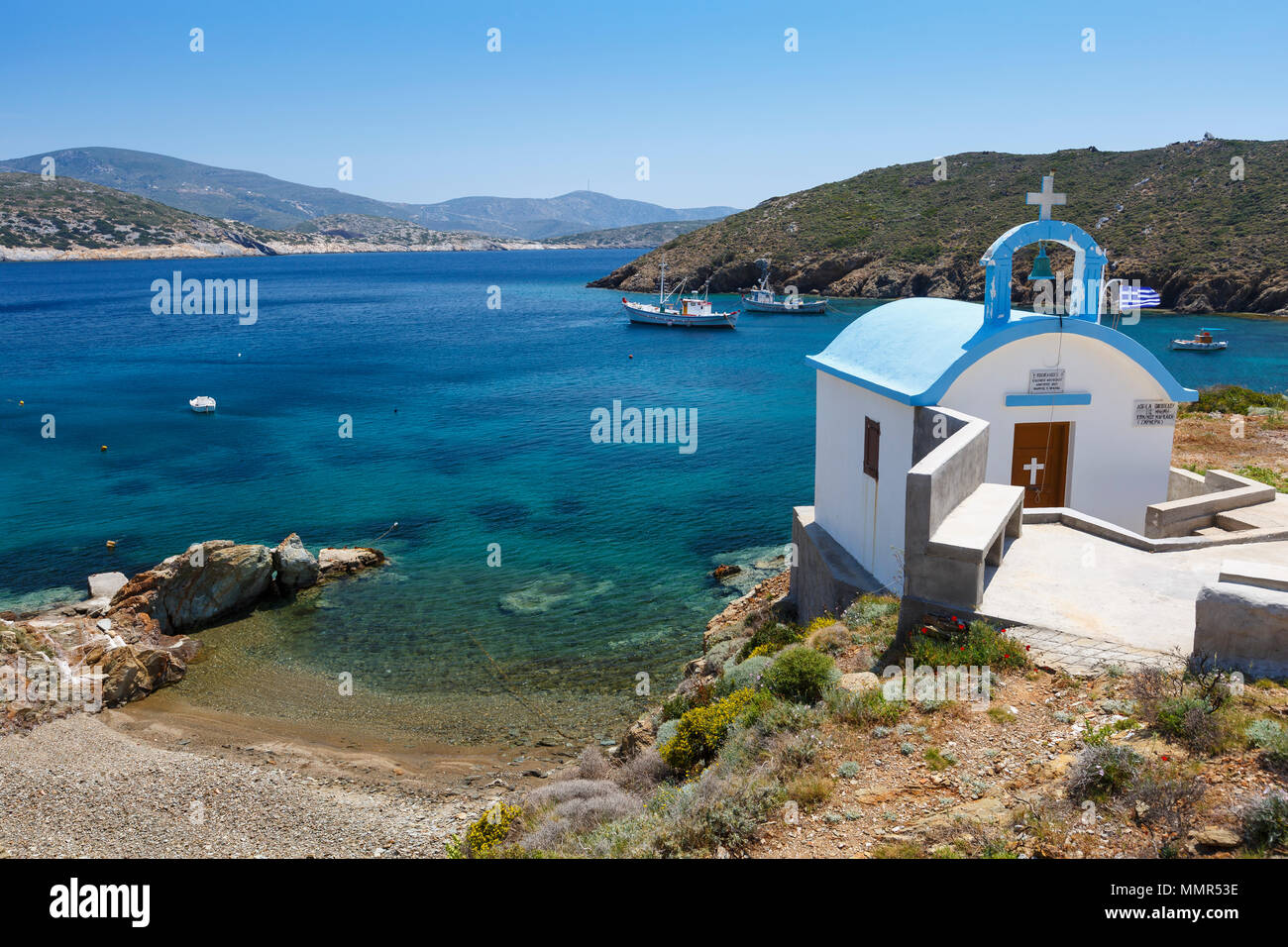 Keramidou beach on Thymaina island in Fourni Korseon, Greece Stock ...