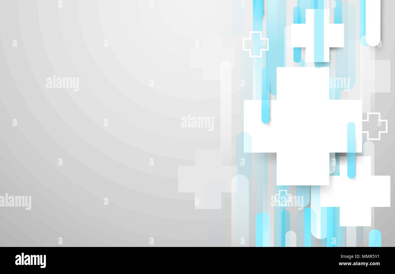Medical cross sign and abstract white and blue rectangles background ...