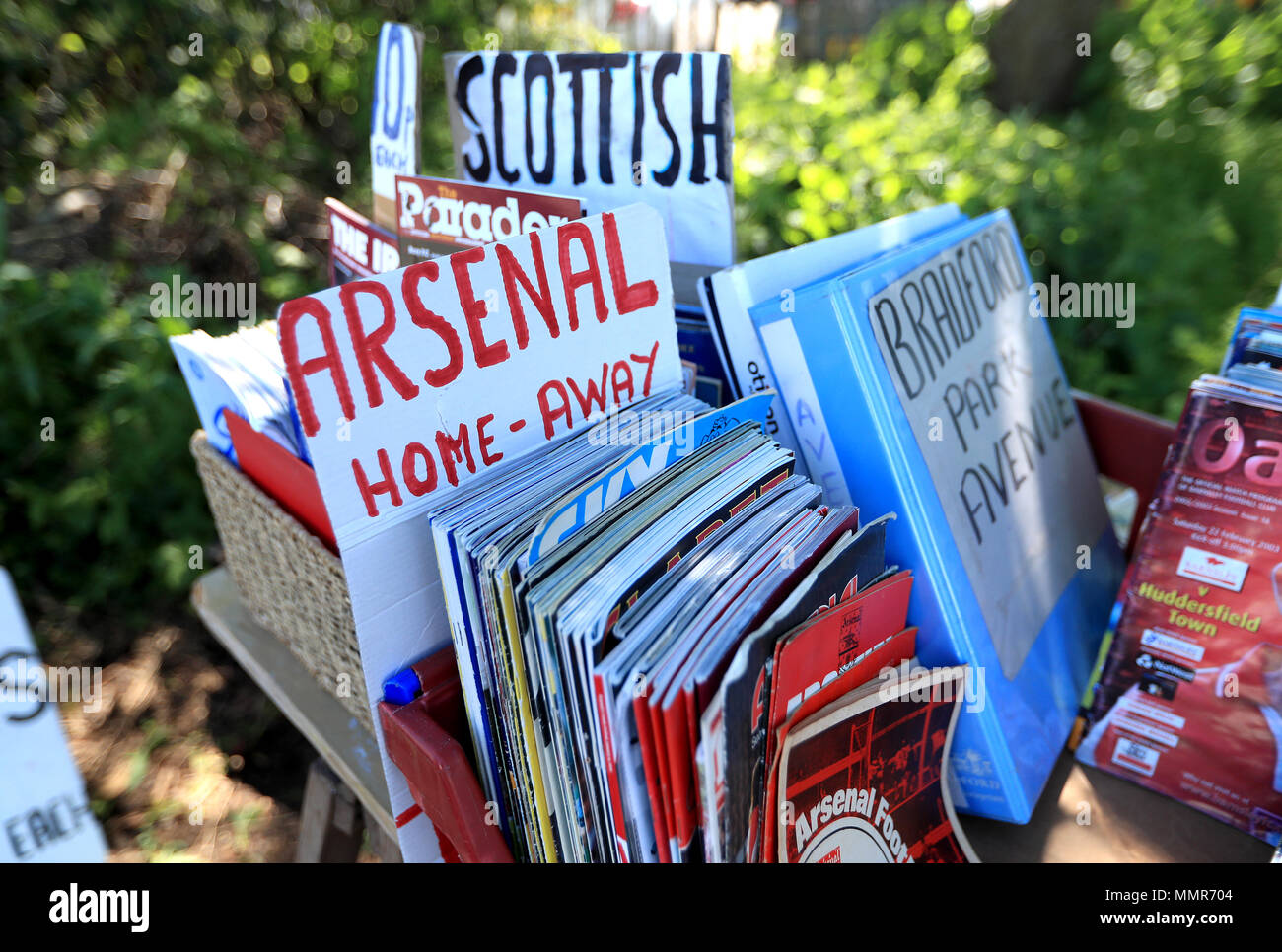 Old match day programmes on sale outside the ground before the Premier ...