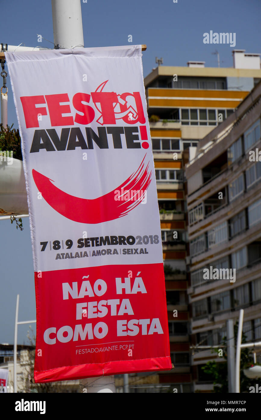 Flag announcing Carnations revolution anniversary celebrations, Almada ...