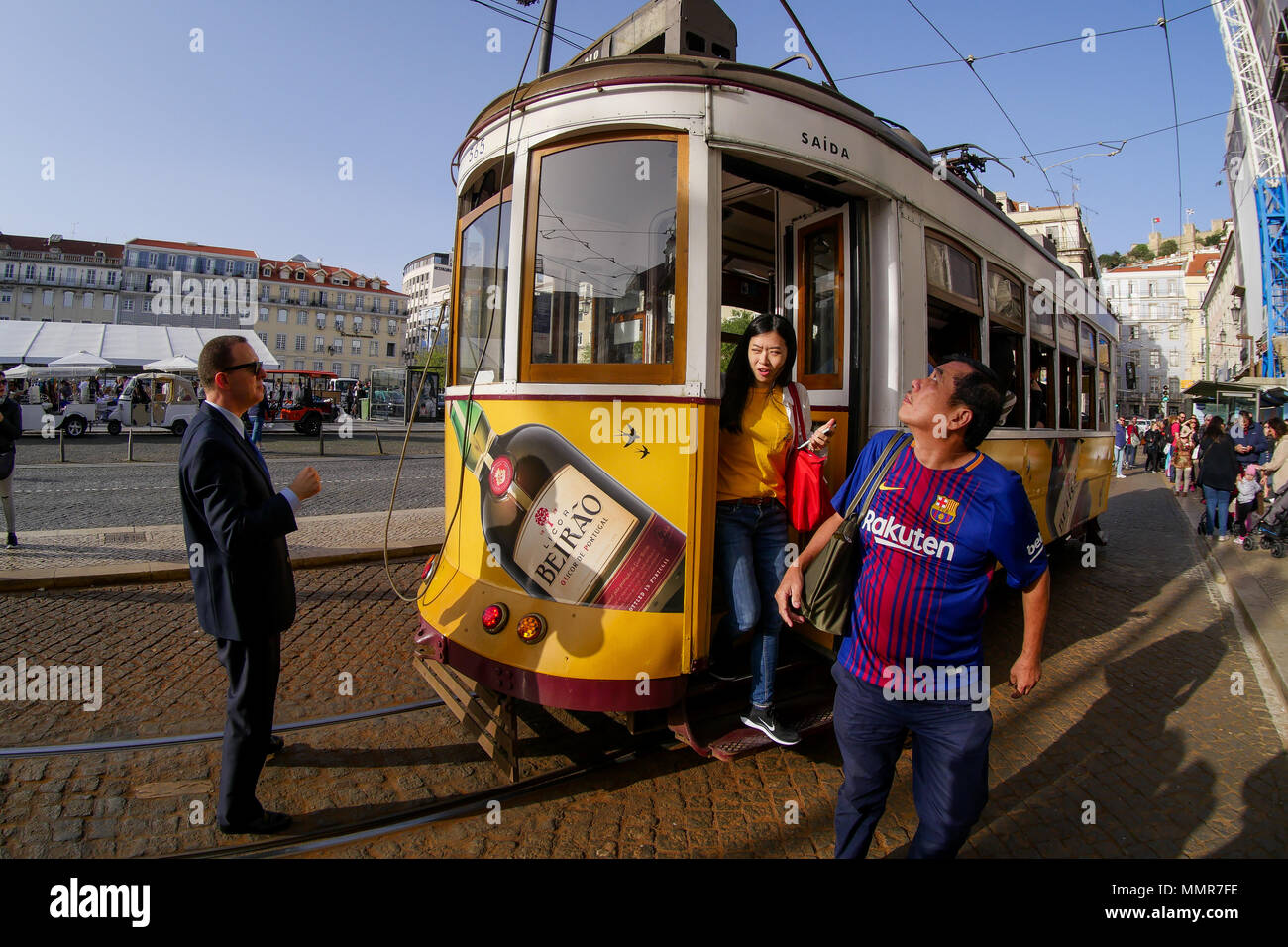 Line 28 Tramway at Marim Moniz square, Lisbon, Portugal Stock Photo - Alamy