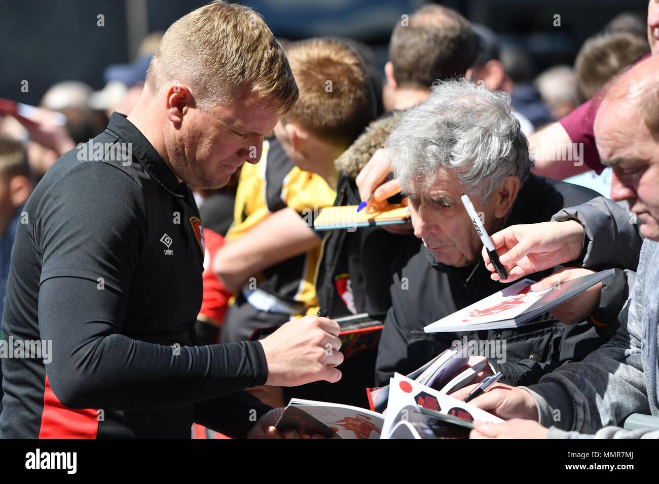 AFC Bournemouth manager Eddie Howe signs autographs prior to the ...
