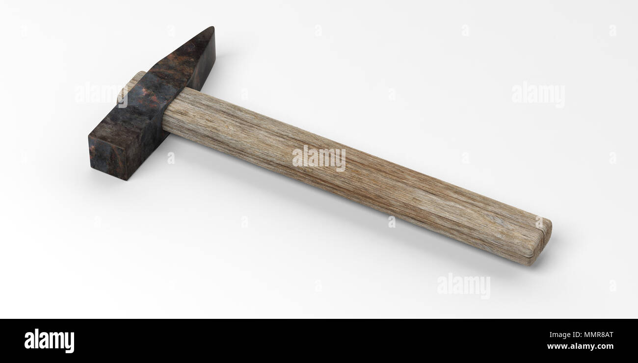 Hammer hand tool with wooden handle, isolated on white background. 3d ...