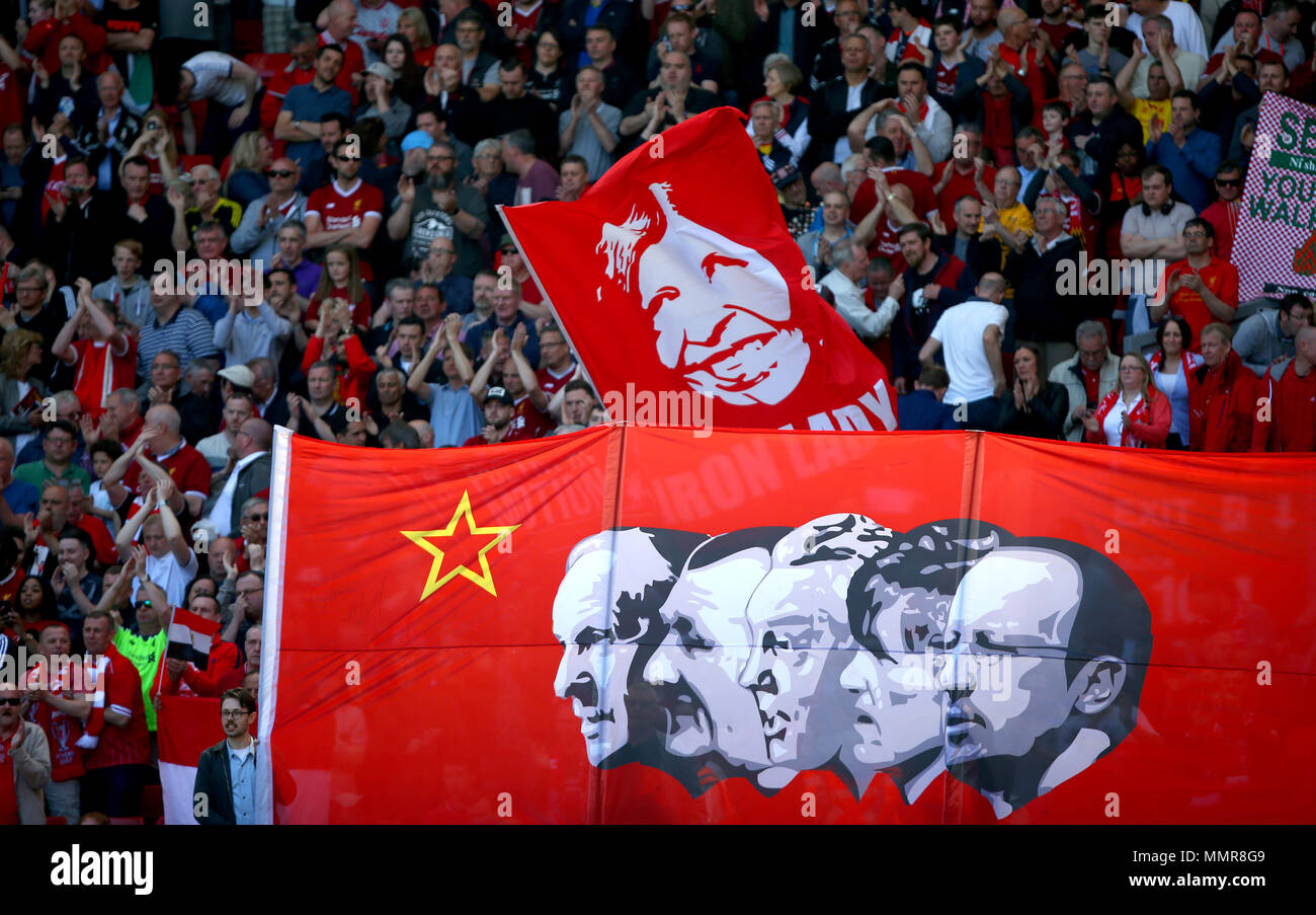 Liverpool fans show support for their team in the stands during the ...