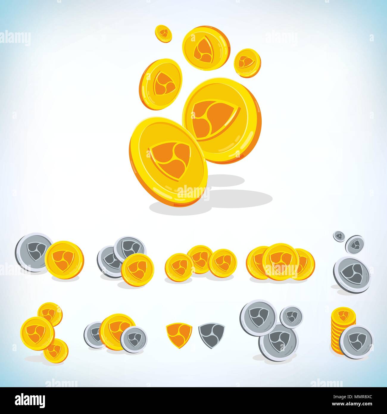 nem. 2D cartoon coin. Digital currency. Cryptocurrency. Golden coins ...