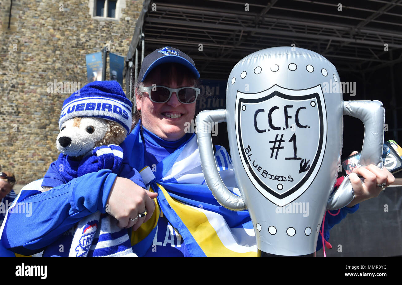 Cardiff City fans during the promotion parade at Cardiff Castle ...
