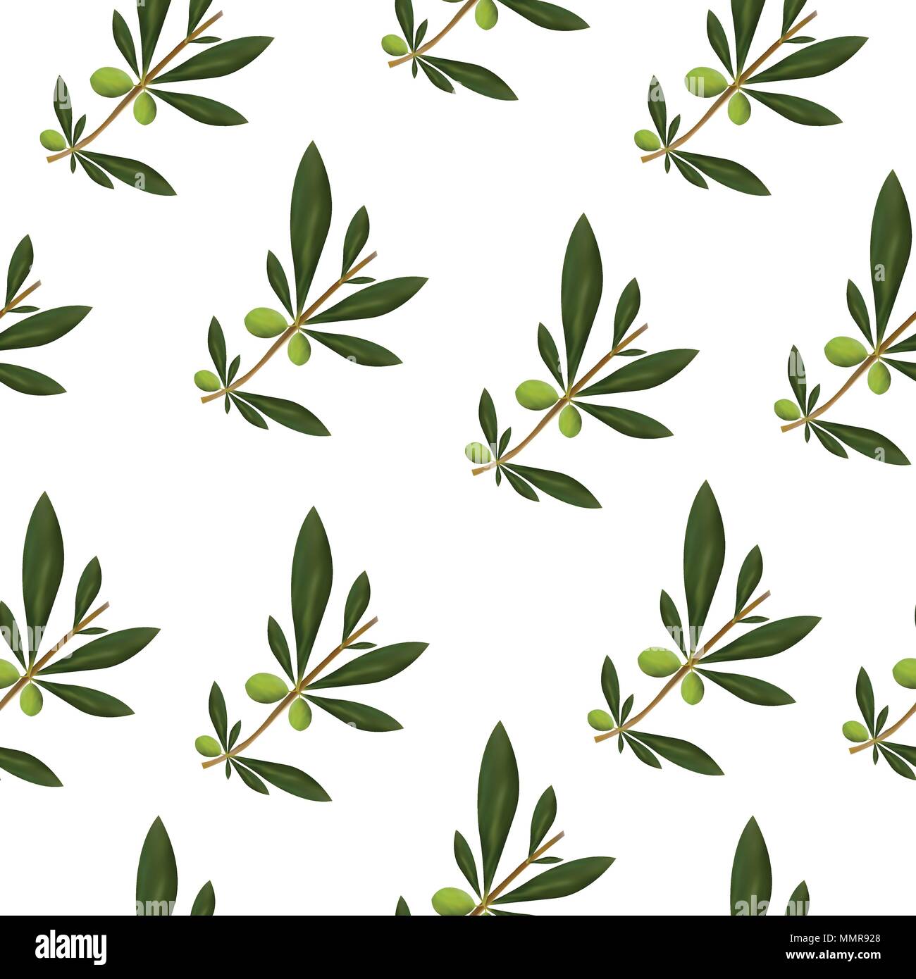 seamless pattern with green olive tree leaves and olives Stock Vector ...