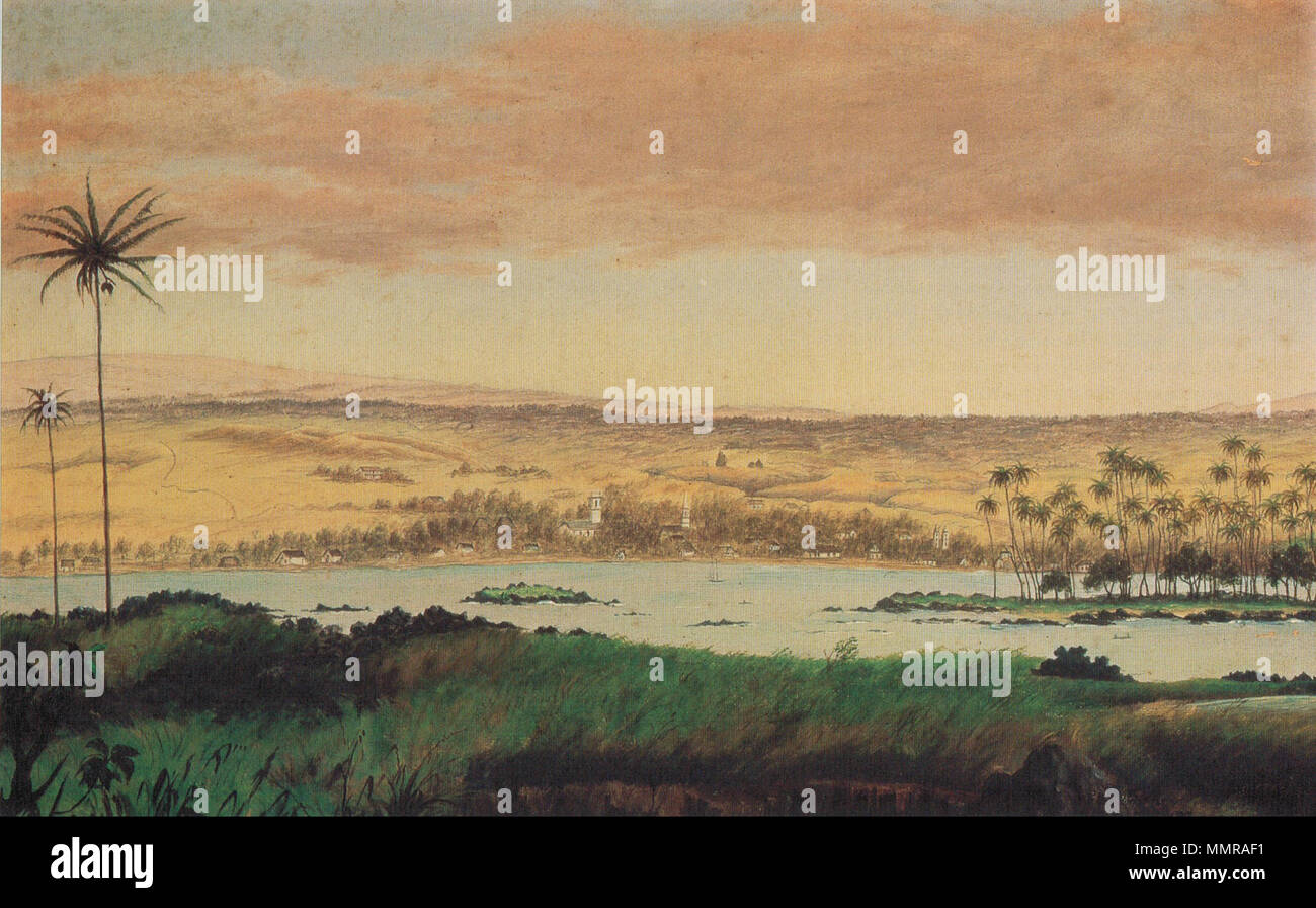 . English: View of Hilo Bay, oil on canvas painting by Edward Bailey, c ...