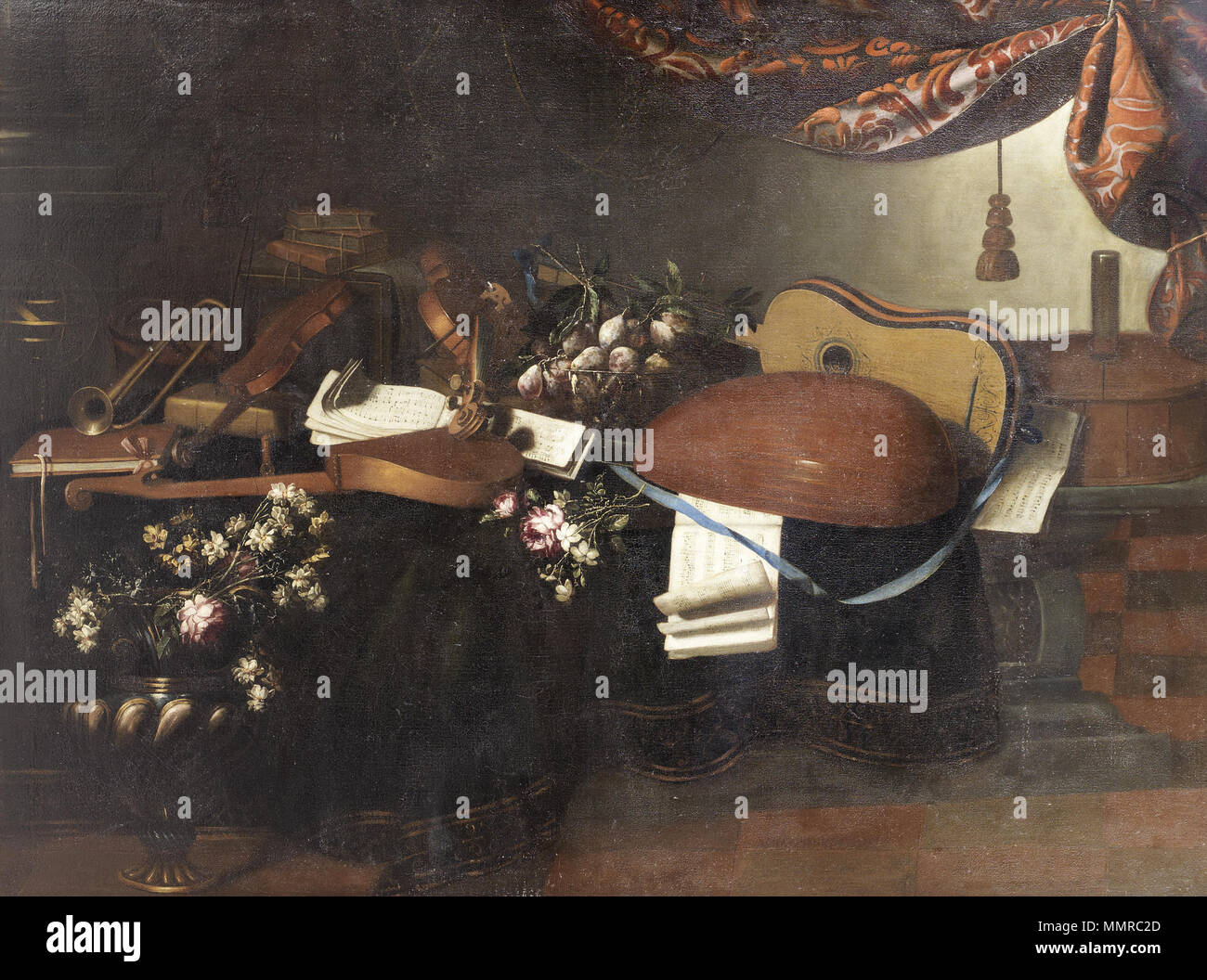 Still life with books and musical instruments hi-res stock photography ...