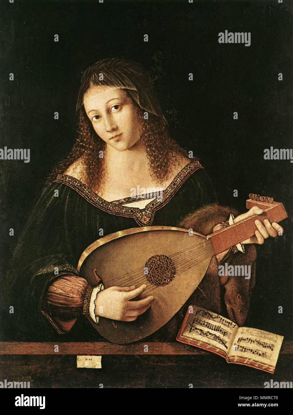 English: Woman Playing a Lute . 1520. Bartolomeo Veneto - Woman Playing ...