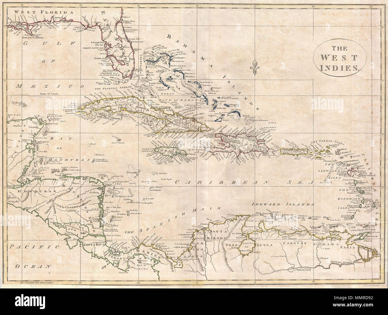 . English: A fine 1799 map of the West Indies by the English mapmaker ...