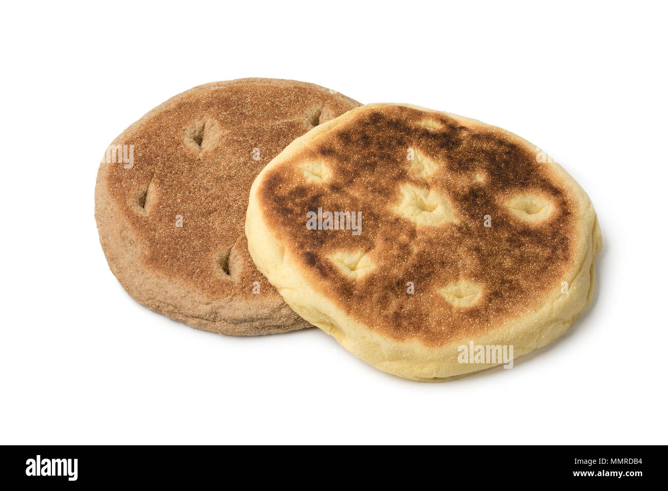 Traditional Moroccan fresh baked brown and white batbot bread isolated ...