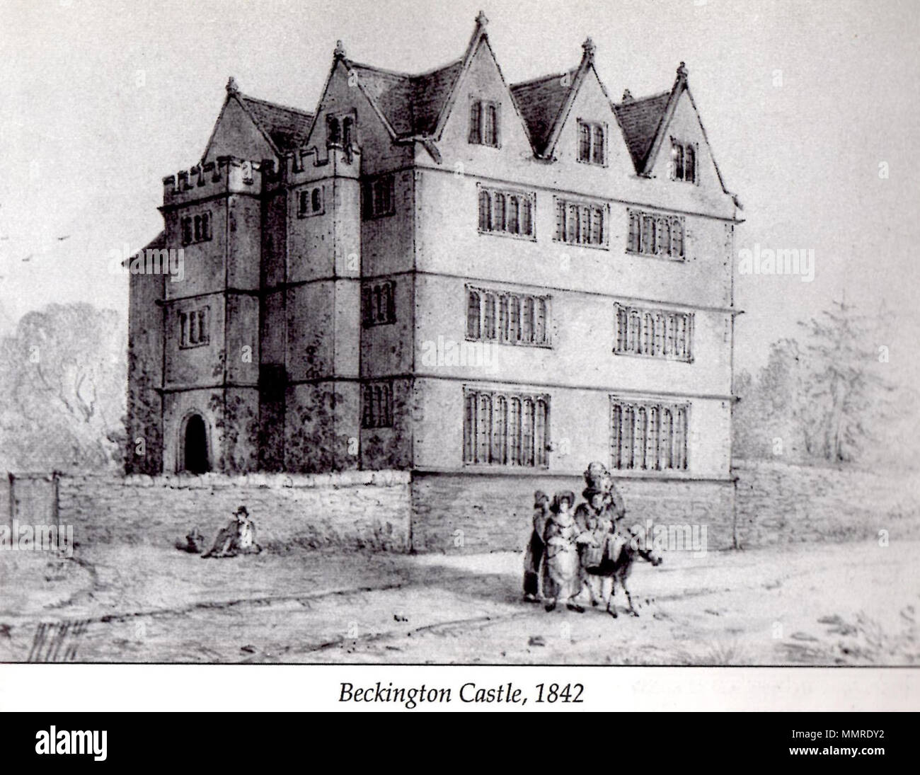 . English: A scan of a 1842 painting of Beckington Castle in Somerset ...