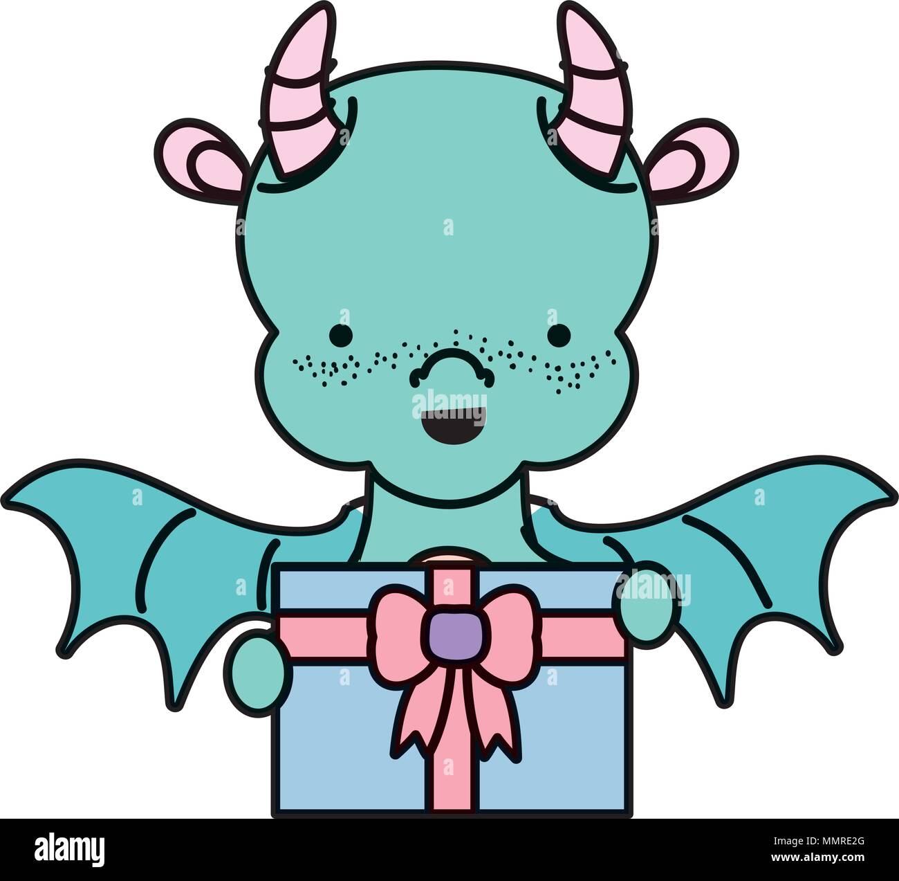 color cute dragon with present gift in the hands Stock Vector Image ...