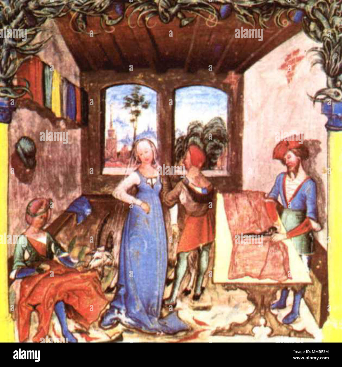 English: 'Tailor's workshop', a leaf from the 'Balthasar Behem Codex ...