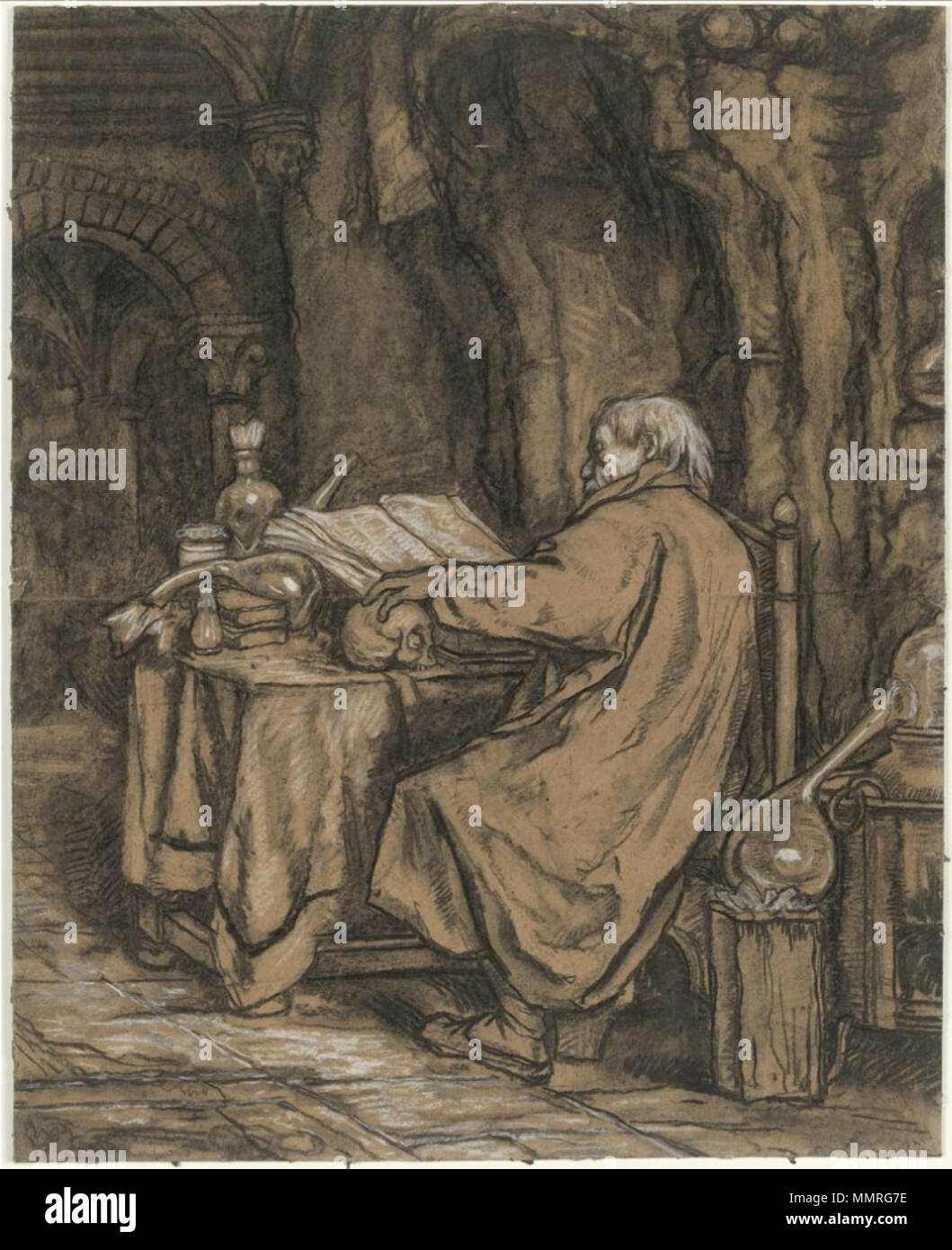 English: Faust in his lab . 1800s. Willem Linnig II - Faust in his lab ...