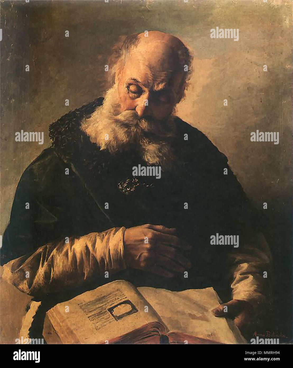 Polish: Starzec z ksi??k? Old man with book. 19th century. Bilinska ...