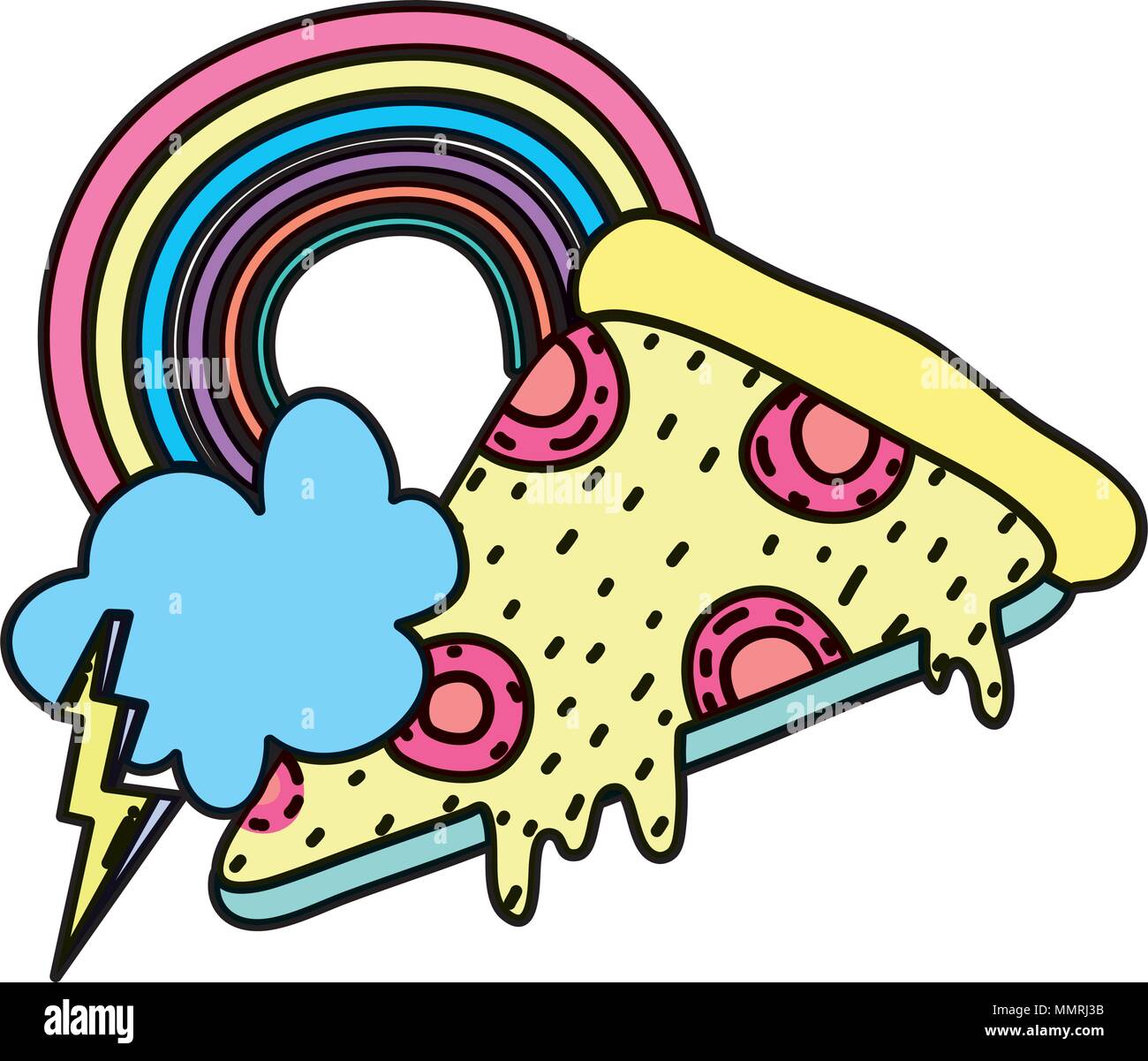 color slice pizza with rainbow and thunder cloud Stock Vector Image ...
