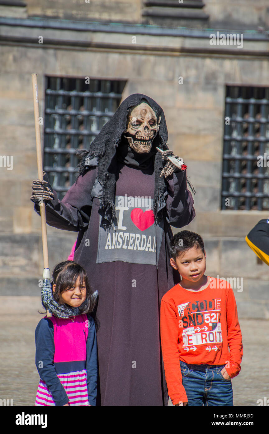 Living Statue Of Death At The Dam Square Amsterdam The Netherlands ...